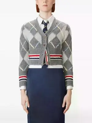 Thom Browne Argyle-intarsia Merino-wool Cardigan - Grey
