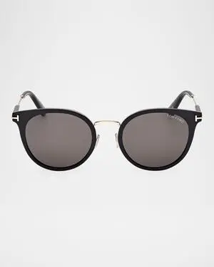 TOM FORD Round Frame Sunglasses - Shiny Black Rose Gold Smoke