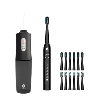PURSONIC Rechargeable Water Flosser & Usb Electric Toothbrush With 12 Brush Heads – Advanced Oral Care Set - Black