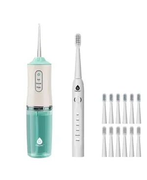 PURSONIC Rechargeable Water Flosser & Usb Electric Toothbrush With 12 Brush Heads – Advanced Oral Care Set - White