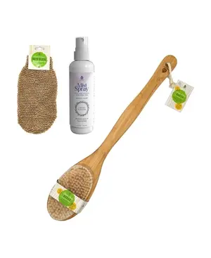 PURSONIC Lavender & Sea Salt Mist Spray + Sisal Hemp Exfoliating Gloves + Bamboo Bath Body Brush Bundle - Beige,khaki