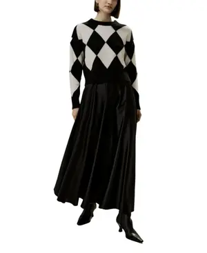 Lilysilk Diamond Pattern Cashmere Sweater - Black White