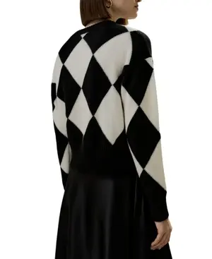 Lilysilk Diamond Pattern Cashmere Sweater - Black White