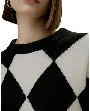 Lilysilk Diamond Pattern Cashmere Sweater - Black White