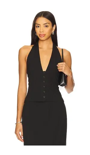 LOVERS AND FRIENDS Ribbed Halterneck Button-front Top