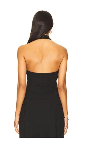 LOVERS AND FRIENDS Ribbed Halterneck Button-front Top