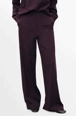 Mango Elastic Waist Trousers - Burgundy