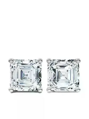 TILLA 14k White Gold Asscher Diamond Stud Earrings - Silver