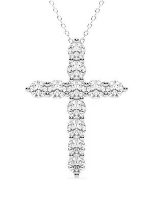 TILLA 14k White Gold 3.0 Carat Lab-grown Diamond Cross Pendant Necklace - Silver