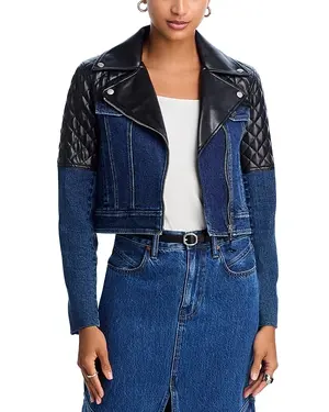 Female Patchwork Leather Moto Jackets