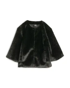 Echo Collarless Faux Fur Jacket - Black