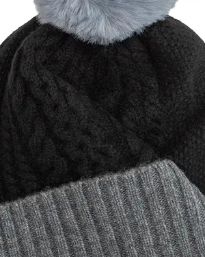 Echo Color Block Cable Knit Beanie - Black
