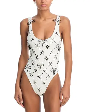PatBO Grace Beaded One Piece Swimsuit - White