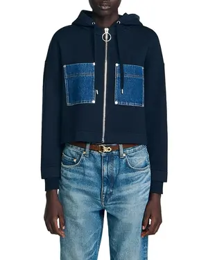 Sandro Mixed Media Hoodie Jacket