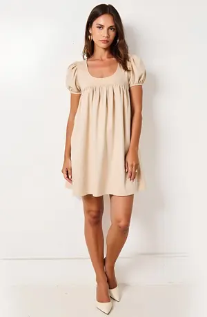 MODENAIRE Puff Sleeve Mini Dress With Bow