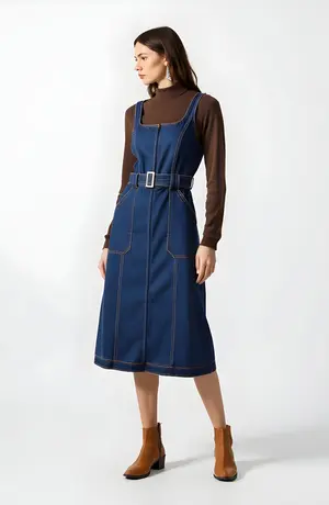 MODENAIRE Denim Midi Shirt Dress With Belt