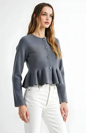 MODENAIRE Button-up Peplum Cardigan