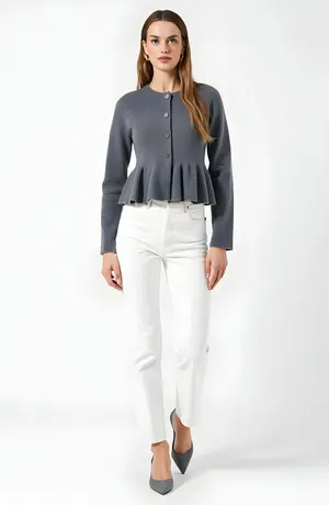 MODENAIRE Button-up Peplum Cardigan