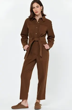 MODENAIRE Ribbed Long-sleeve Jumpsuit With Patch Pockets