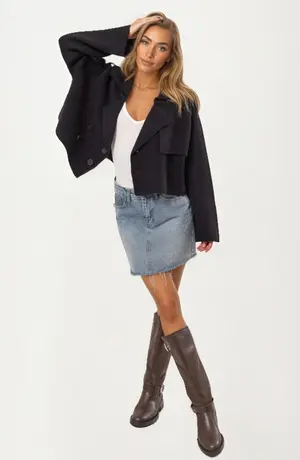 KNIT & LOUNGE Double-breasted Cropped Knit Jacket