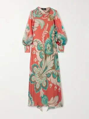 Floral Print Silk Chiffon Maxi Dresses