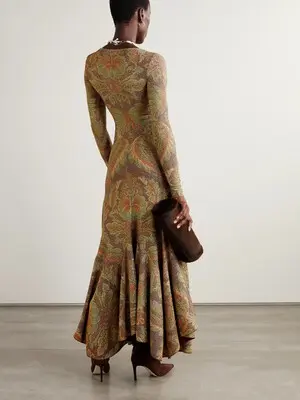 Etro Asymmetric Paisley-print Metallic Cloqué Midi Dress