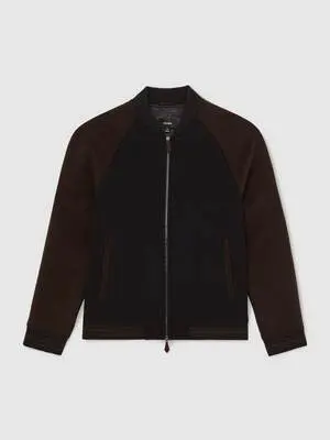 REISS Rylan Colour-block Bomber Jacket - Navy/brown
