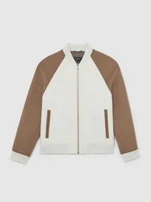 REISS Rylan Colour-block Bomber Jacket - Off White/oatmeal