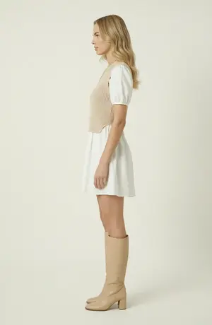 MODENAIRE Ribbed Sleeveless Sweater Dress With Puff Sleeves