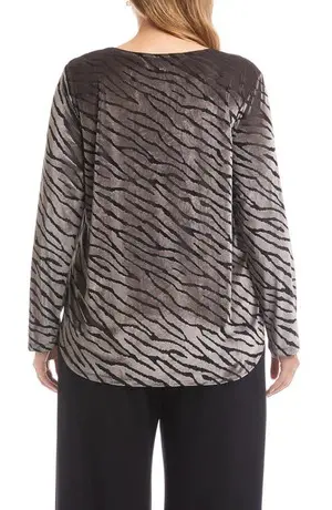 Karen Kane Stripe Velvet Burnout Shirttail Top