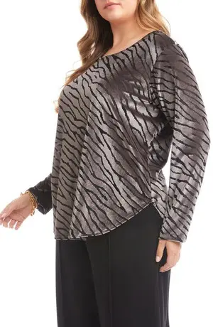 Karen Kane Stripe Velvet Burnout Shirttail Top