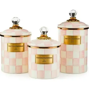MACKENZIE-CHILDS Set Of 3 Check Canisters - Rosy