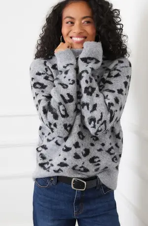 Karen Kane Metallic Leopard Crewneck Pullover