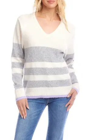 Karen Kane Striped V-neck Pullover Sweater - Stripe