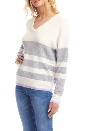 Karen Kane Striped V-neck Pullover Sweater