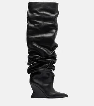 Balmain 95 Leather Wedge Over-the-knee Boots