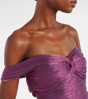 Costarellos Ruched Off-shoulder Gown