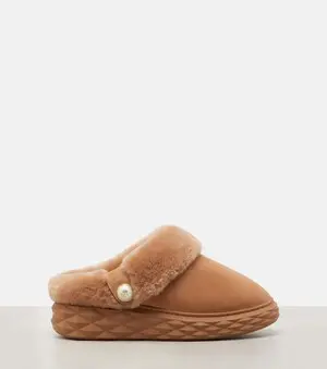 JIMMY CHOO Diamond Maxi Mule F Suede Slippers - Beige