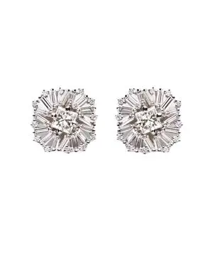 SUZANNE KALAN Princess Burst 18kt White Gold Diamond Stud Earrings - Silver