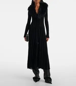 Blumarine Shearling-trimmed Striped Cardigan