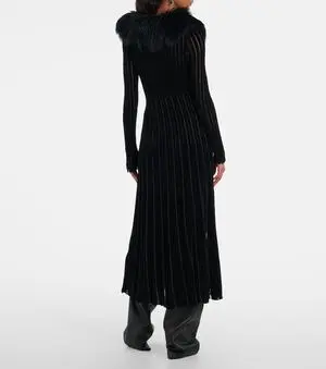 Blumarine Shearling-trimmed Striped Cardigan