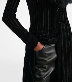Blumarine Shearling-trimmed Striped Cardigan