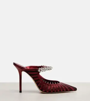 JIMMY CHOO Bing 100 Metallic Leather And Mesh Mules - Red