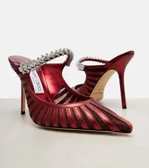 JIMMY CHOO Bing 100 Metallic Leather And Mesh Mules - Red
