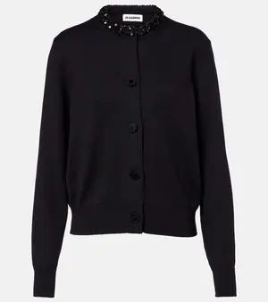 JIL SANDER Sequined Virgin Wool Cardigan - Black