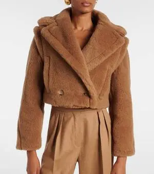 Max Mara Santos Cropped Camel Hair And Silk Jacket - Brown