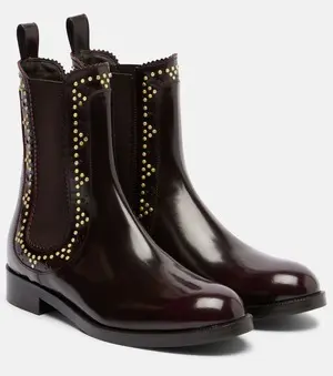 AQUAZZURA Skye Embellished Leather Chelsea Boots - Burgundy