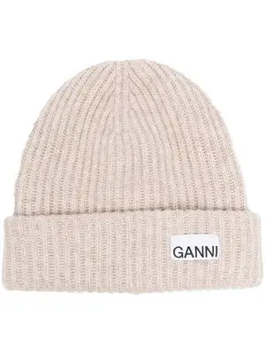 GANNI Logo Beanie - Beige