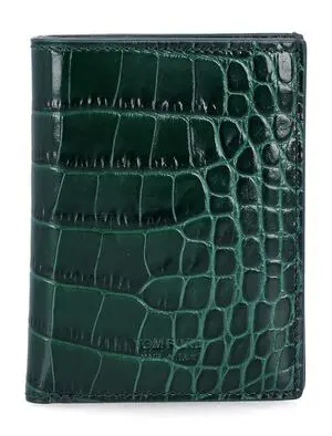 Tom Ford Croc-Embossed Leather Cardholder In Green - 30% Off