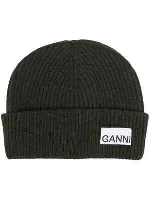 GANNI Ribbed Knit Beanie - Kalamata